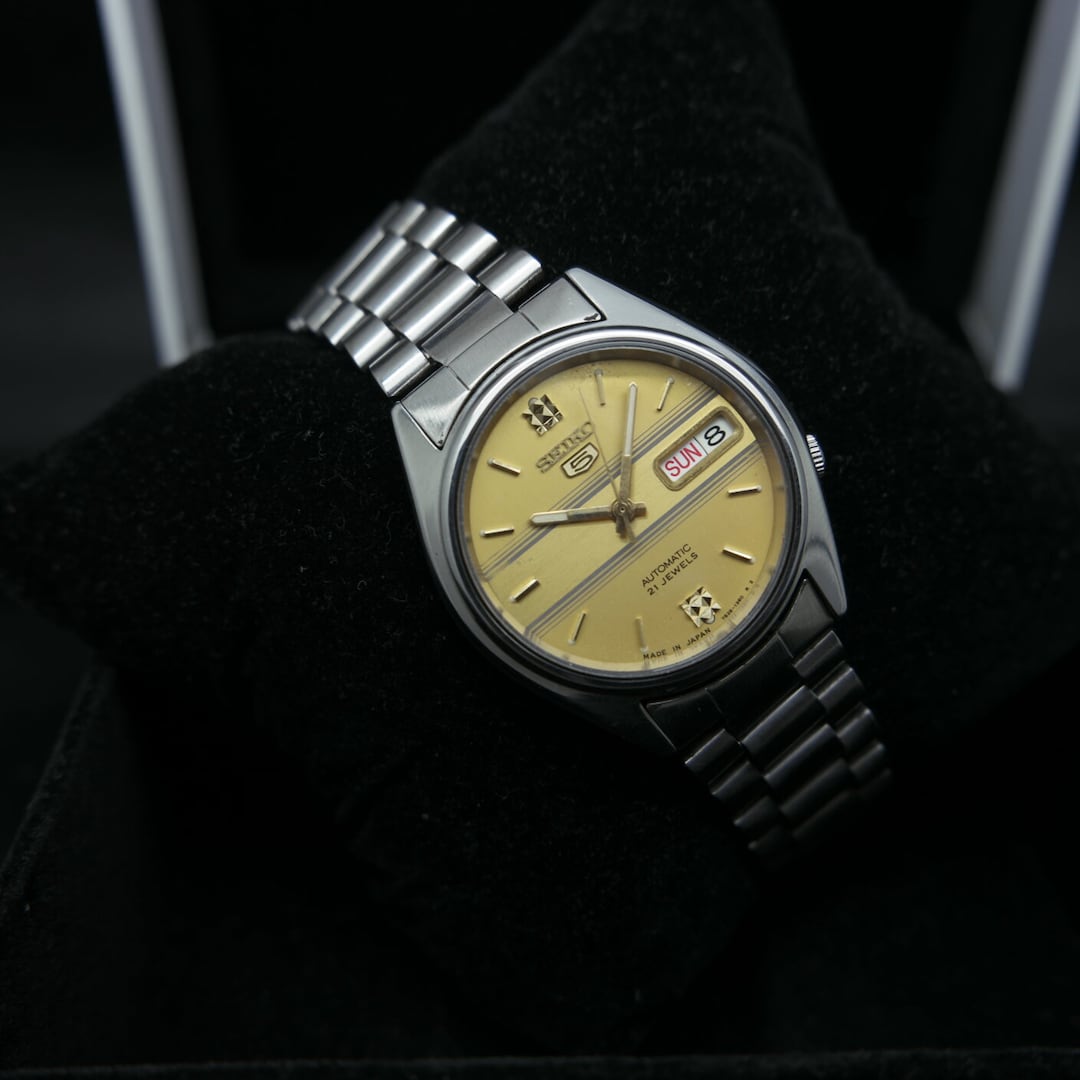 Seiko Vintage Seiko 5 Gold Dial Automatic Watch - Etsy