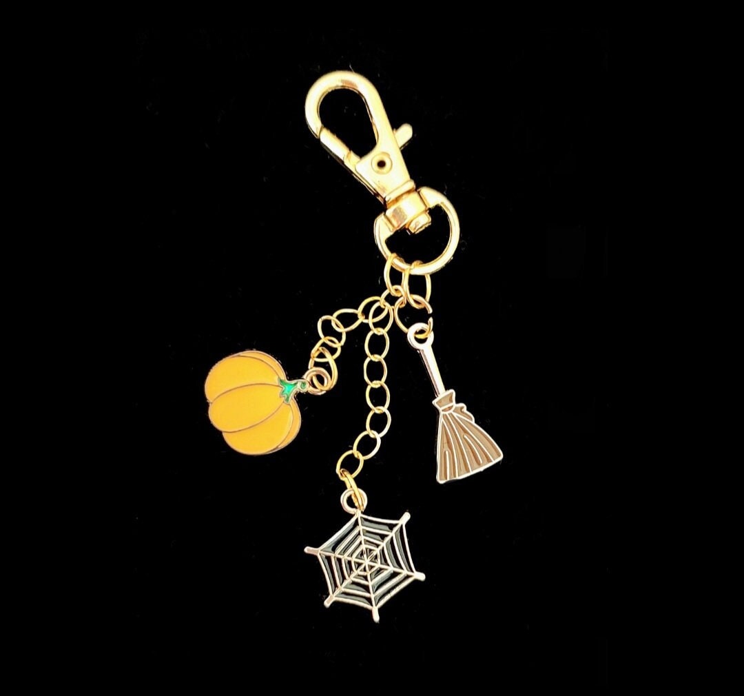 Halloween Pumpkin Spider Web Bag Charm | Halloween Bag Charm & Key ...
