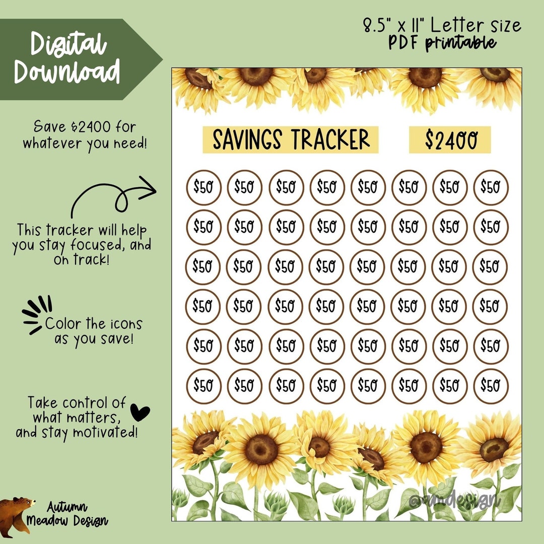Printable Sunflower Savings Tracker Sinking Funds Tracker - Etsy