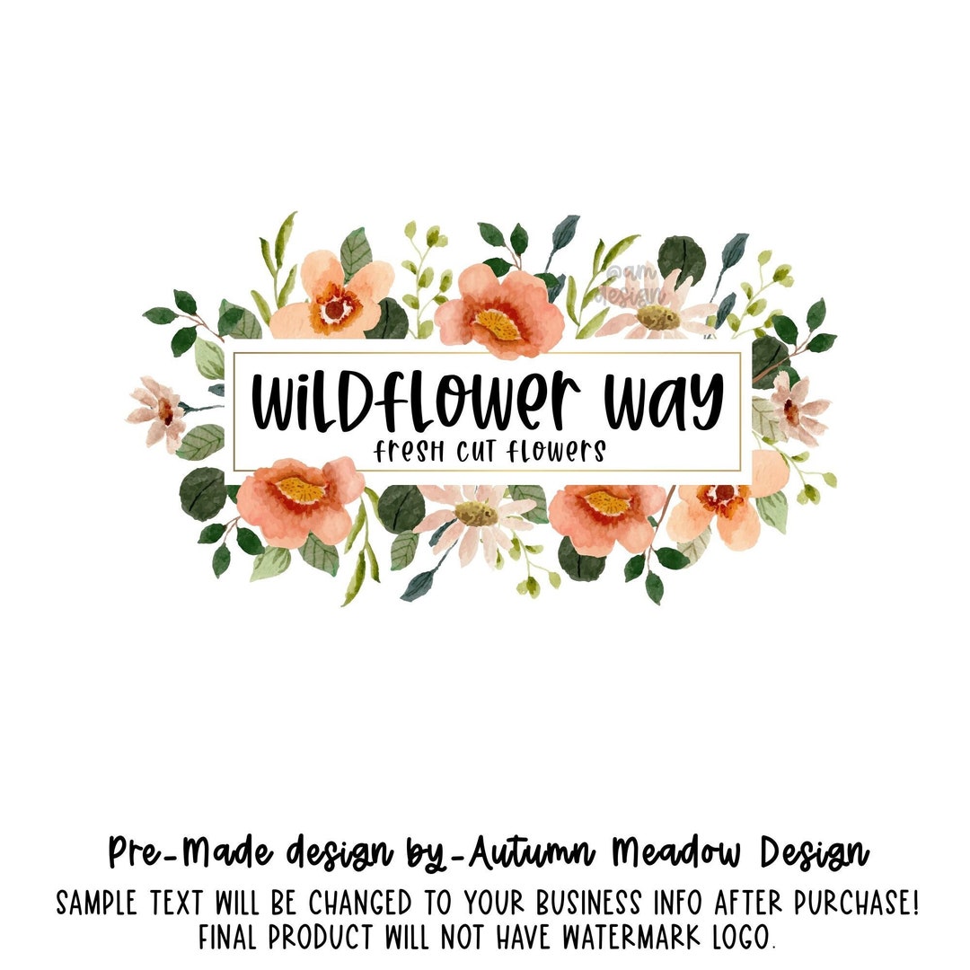 Pre-made Logo Custom Logo Wildflower Logo Wreath Logo - Etsy