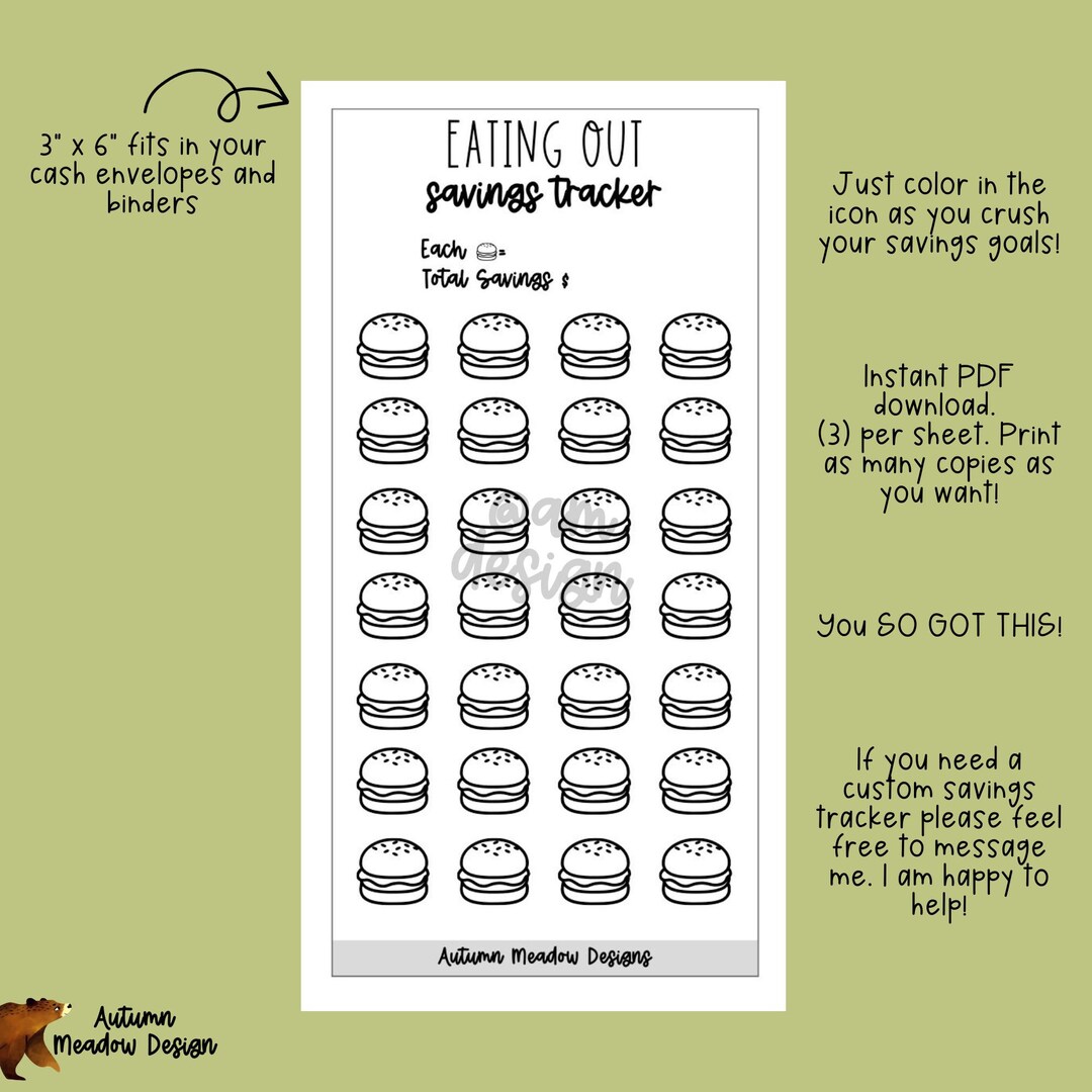 Printable Cash Envelope Savings Tracker Eating Out Sinking - Etsy