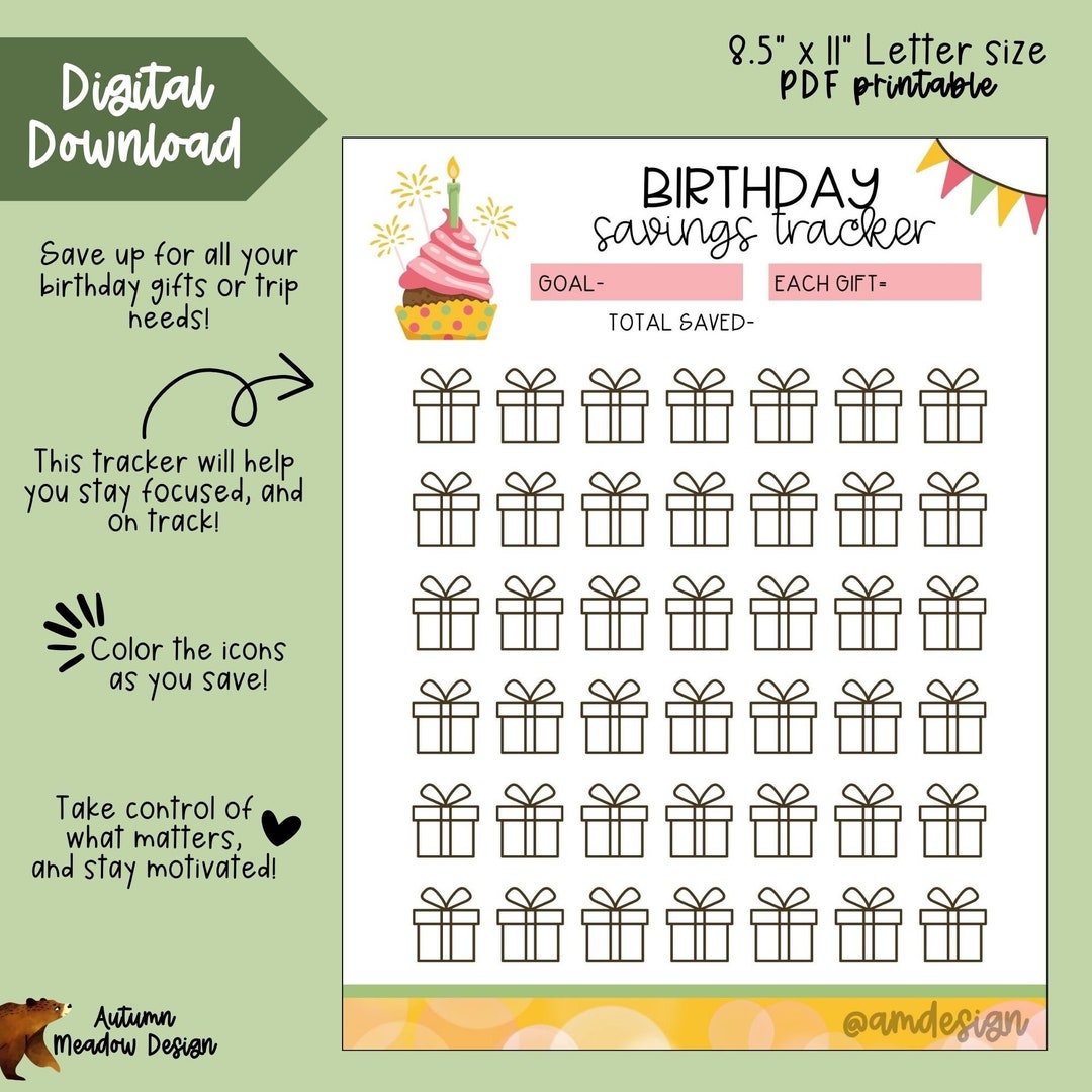 Printable Birthday Savings Tracker, Sinking Funds Tracker, Savings ...
