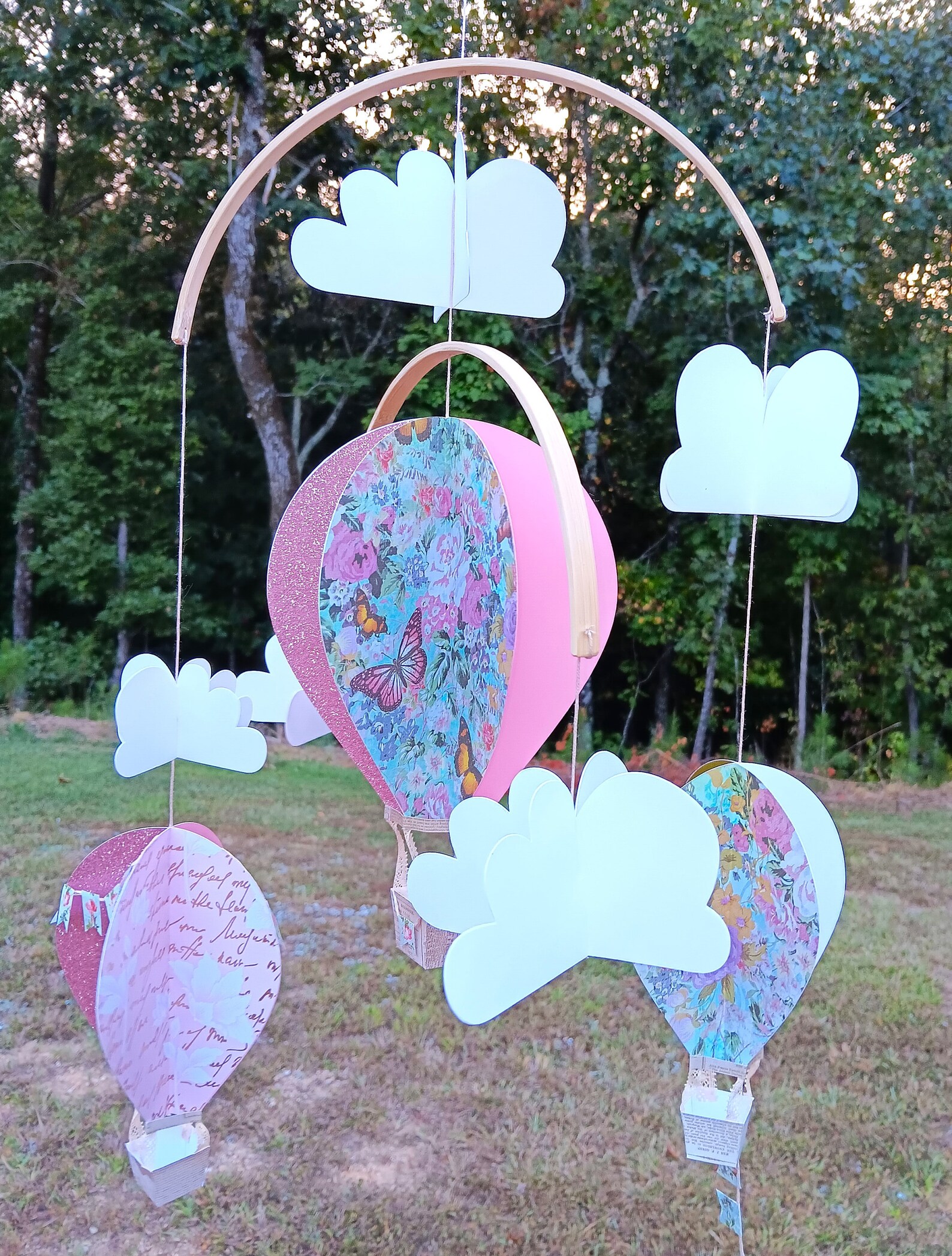 Paper Baby Mobile, Pink Motif Hot Air Balloons and Clouds - Etsy