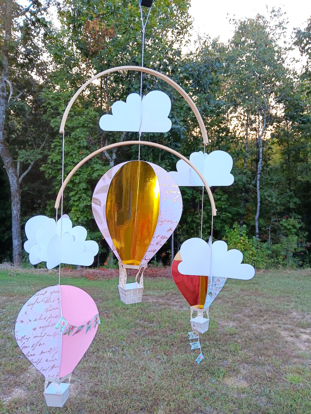 Paper Baby Mobile, Pink Motif Hot Air Balloons and Clouds - Etsy