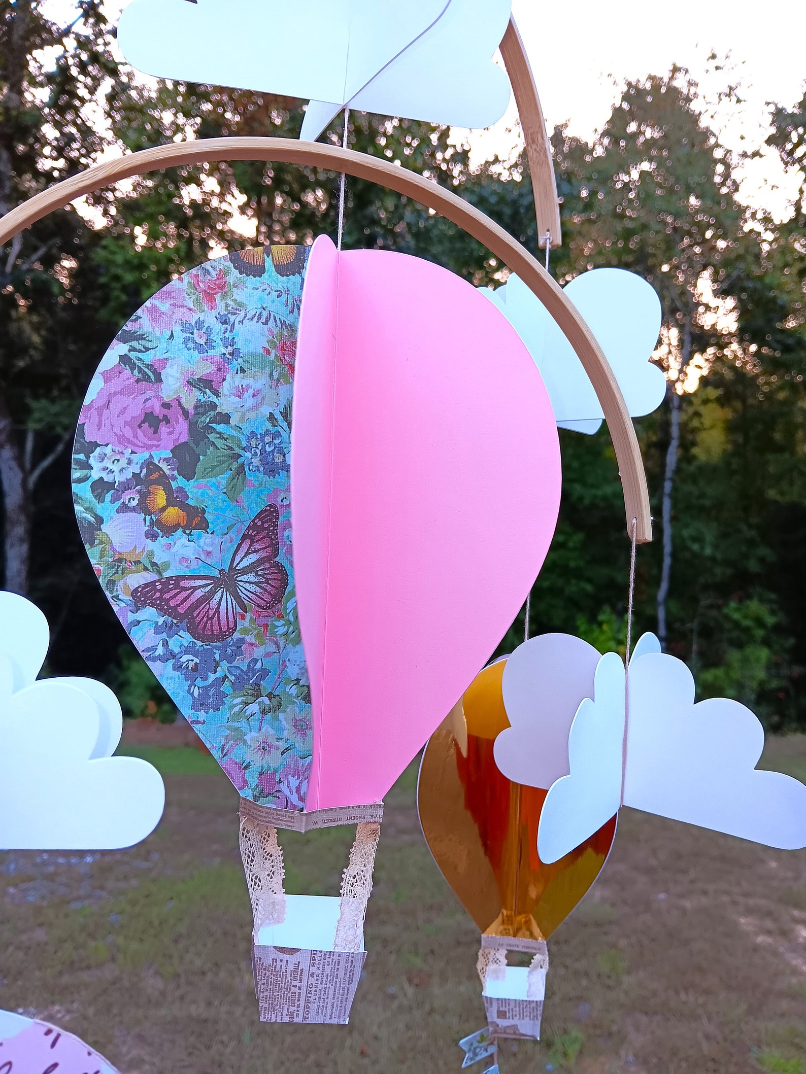 Paper Baby Mobile, Pink Motif Hot Air Balloons and Clouds - Etsy