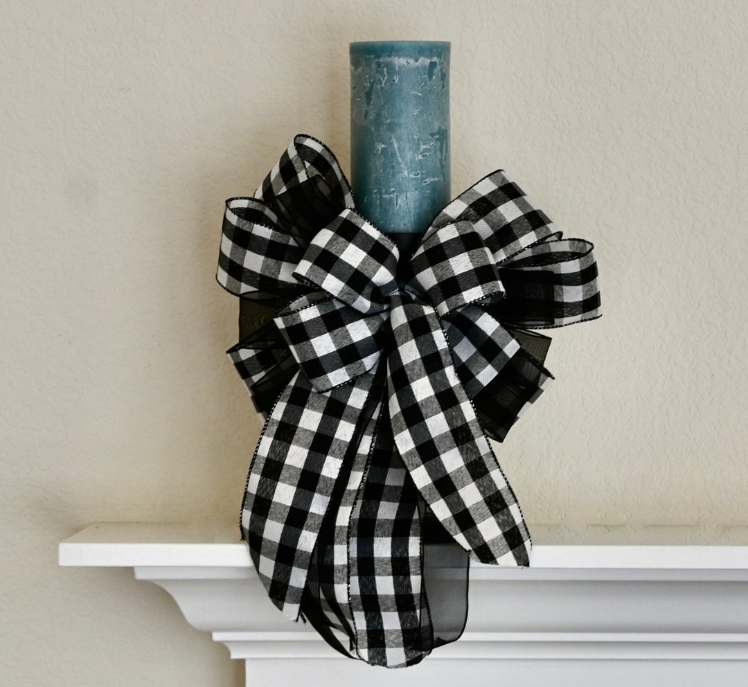 Black and White Buffalo Plaid Bow - Etsy