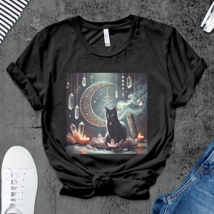 Mystic Cat Moon Shirt, Witchy Black Cat Tee, Celestial Spiritual Gift ...