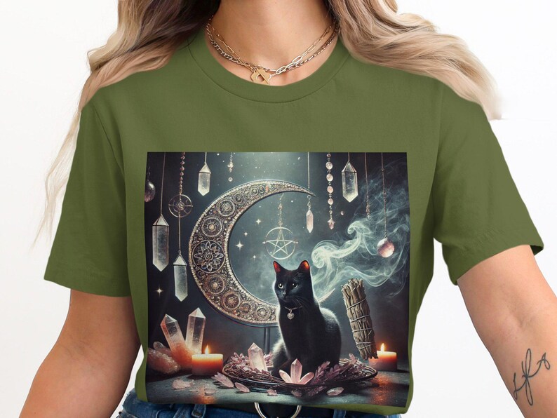 Mystic Cat Moon Shirt, Witchy Black Cat Tee, Celestial Spiritual Gift ...