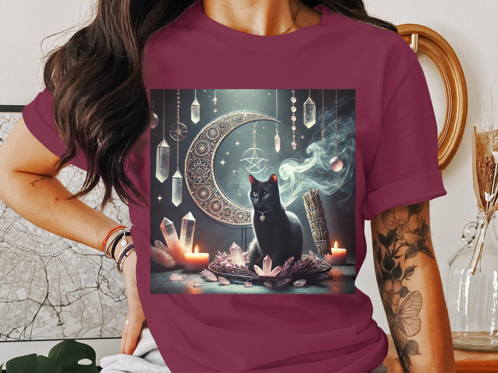 Mystic Cat Moon Shirt, Witchy Black Cat Tee, Celestial Spiritual Gift ...