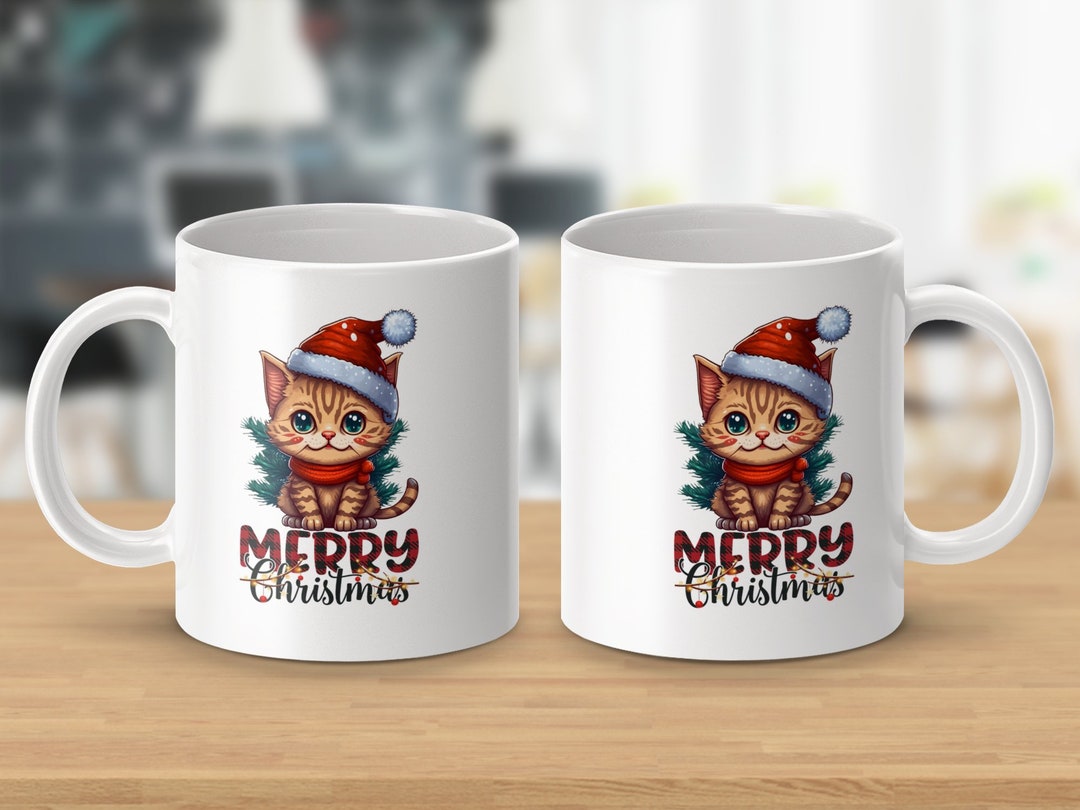 Cute Cat Christmas Mug, Holiday Coffee Cup, Festive Gift for Cat Lovers ...