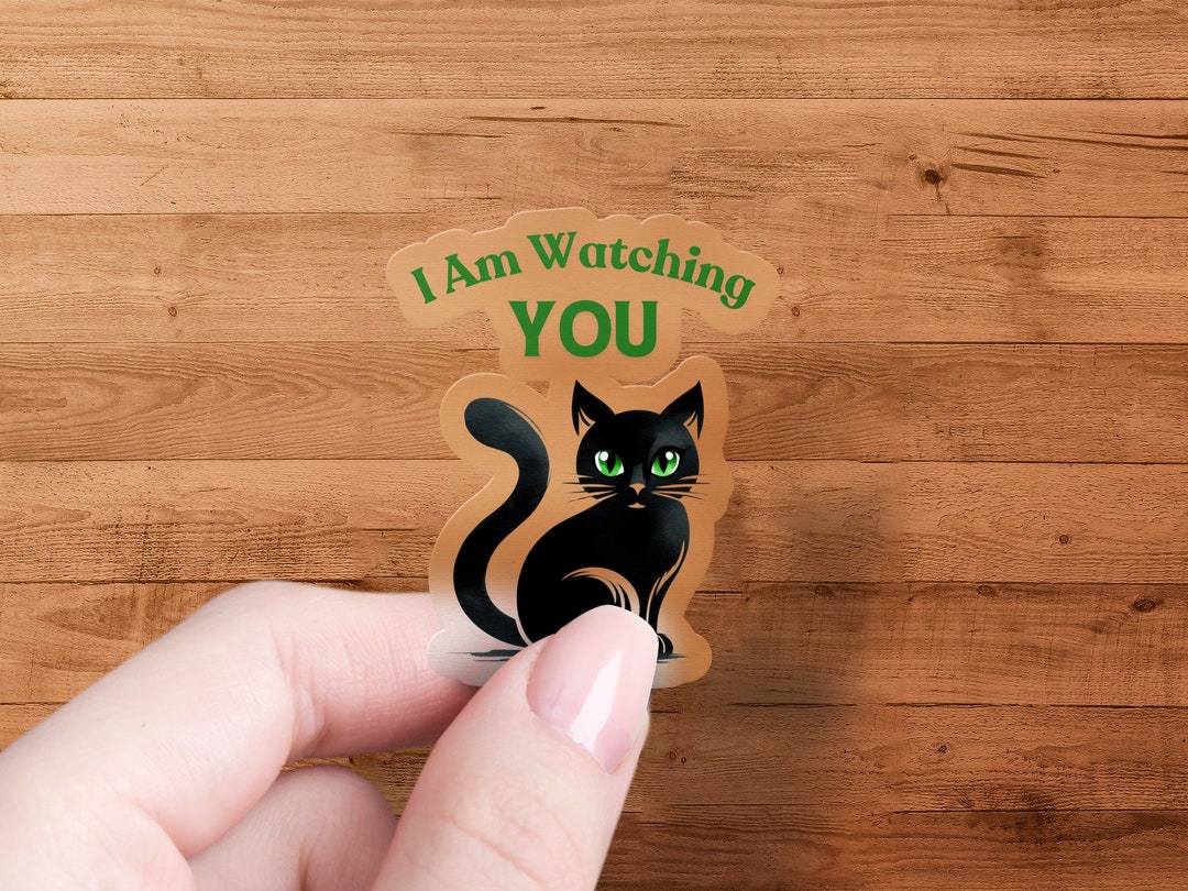 I Am Watching You Cat Sticker, Funny Black Cat Vinyl Decal, Cute Laptop ...