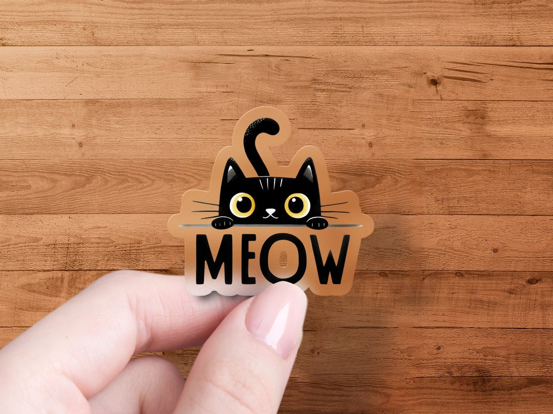 Meow Cute Black Cat Sticker, Fun Meow Cat Decal, Perfect for Laptops ...