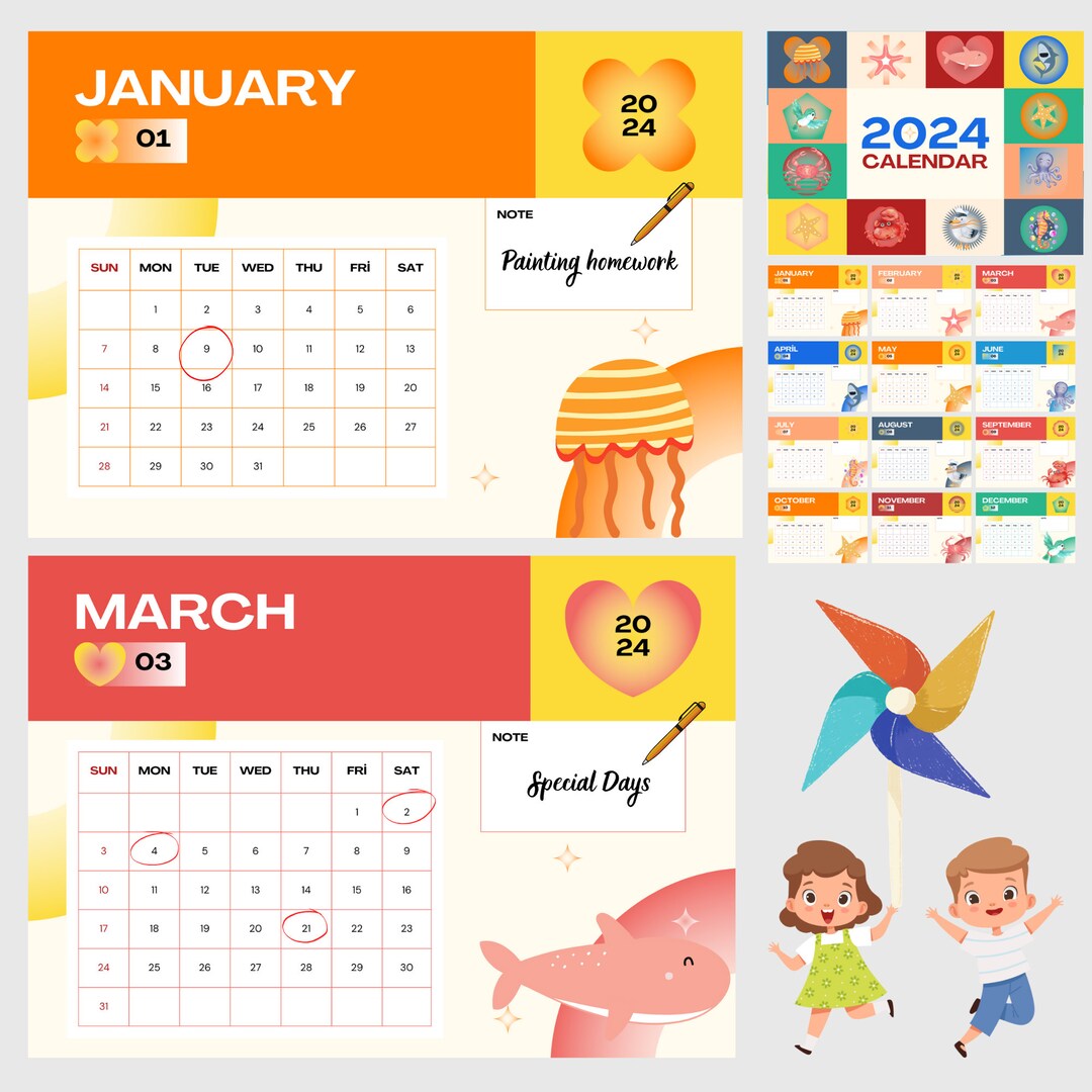 Printable Calendars, Printable Kids Calendars, 2024 Calendars, Funy ...