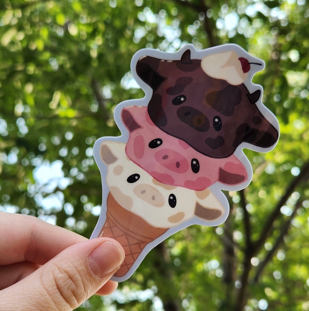 Cute Cow Ice Cream Sticker - Vinyl Sticker - Holographic Sticker ...
