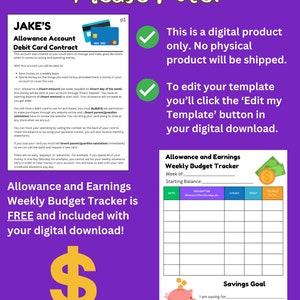 Allowance Contract & FREE Budget Tracker for Kids - Etsy