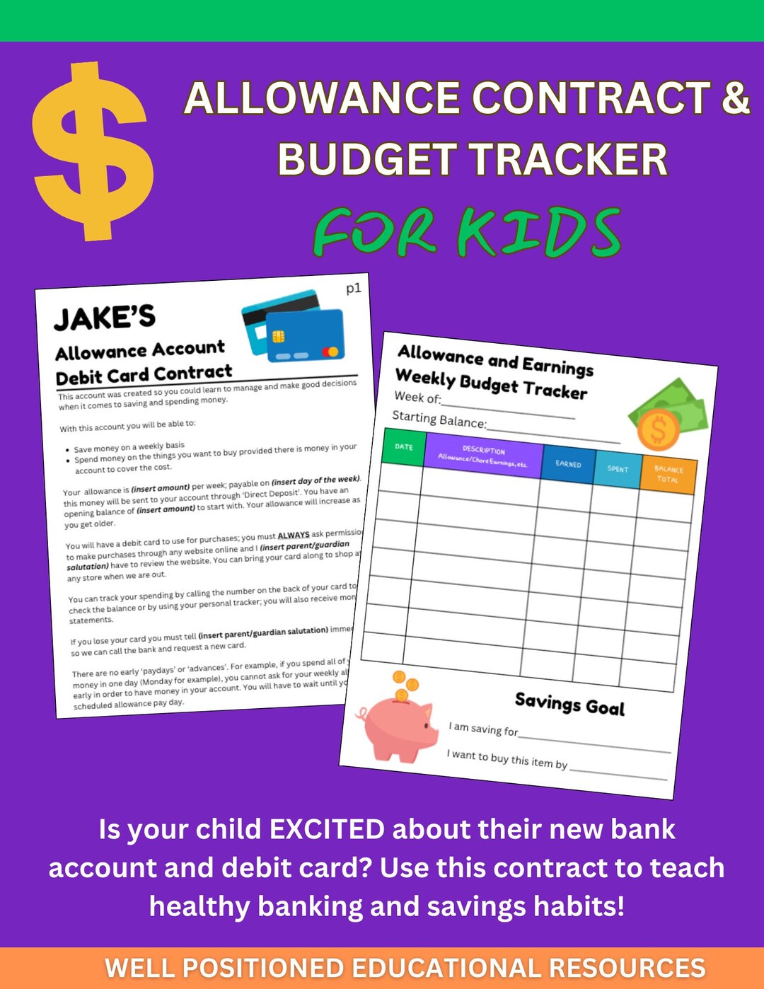 Allowance Contract & FREE Budget Tracker for Kids - Etsy
