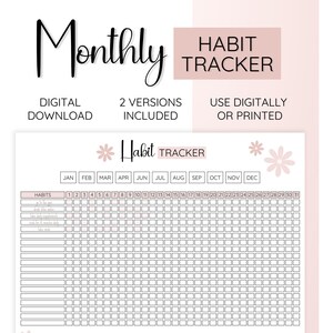 Horizontal Habit Tracker, Printable Monthly Habit Tracker, Habit ...