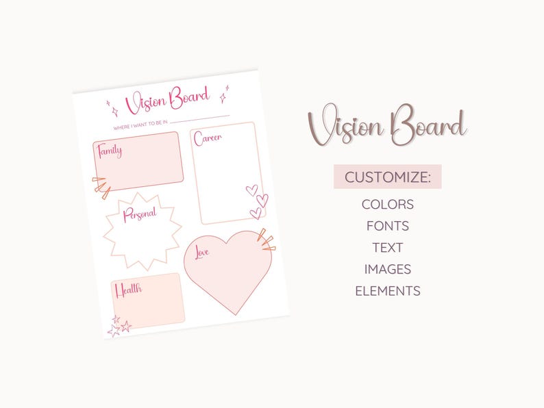 Printable Vertical Vision Board Kit, Goal Setting Planner (digital ...