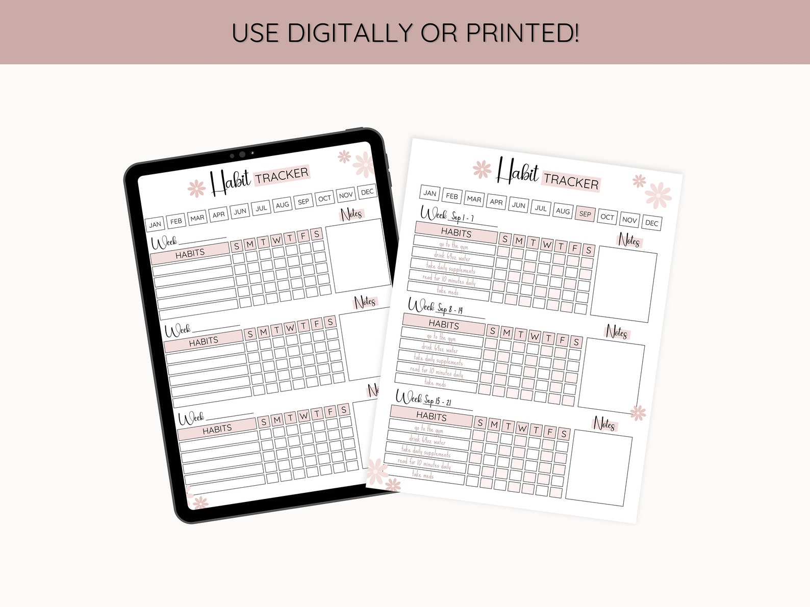 Vertical Habit Tracker, Printable Monthly Habit Tracker, Habit Tracker ...