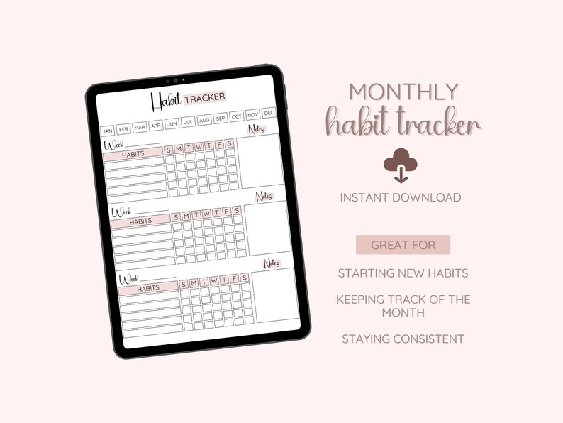 Vertical Habit Tracker, Printable Monthly Habit Tracker, Habit Tracker ...