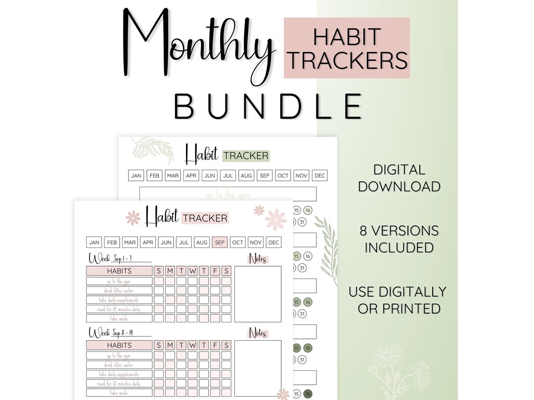 Full Bundle Habit Tracker, Printable Monthly Habit Tracker, Habit ...