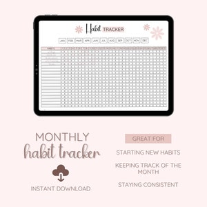 Horizontal Habit Tracker, Printable Monthly Habit Tracker, Habit ...