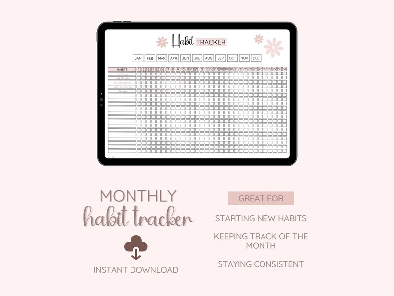 Horizontal Habit Tracker, Printable Monthly Habit Tracker, Habit ...