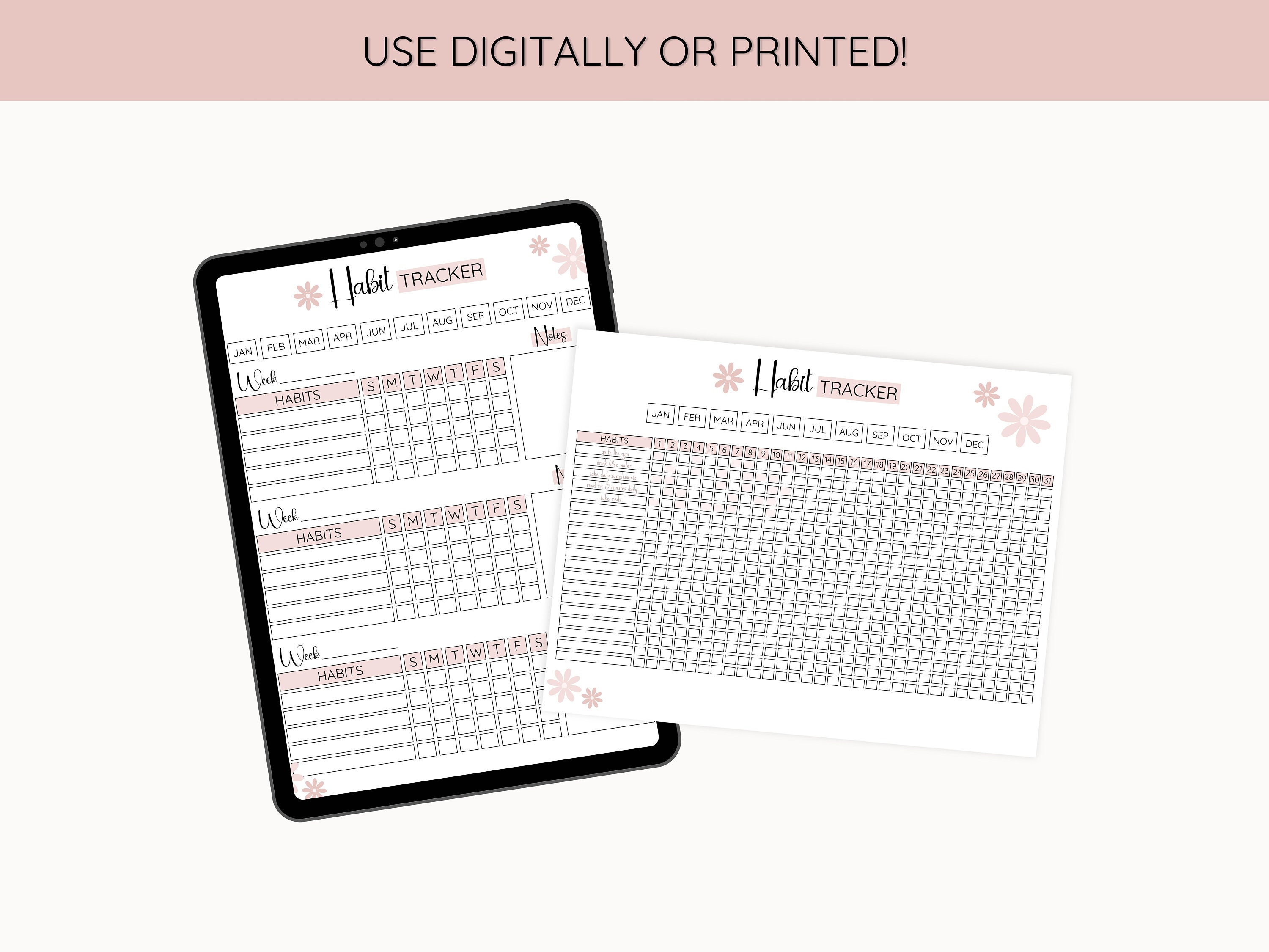 Pink Bundle Habit Tracker Printable Monthly Habit Tracker - Etsy