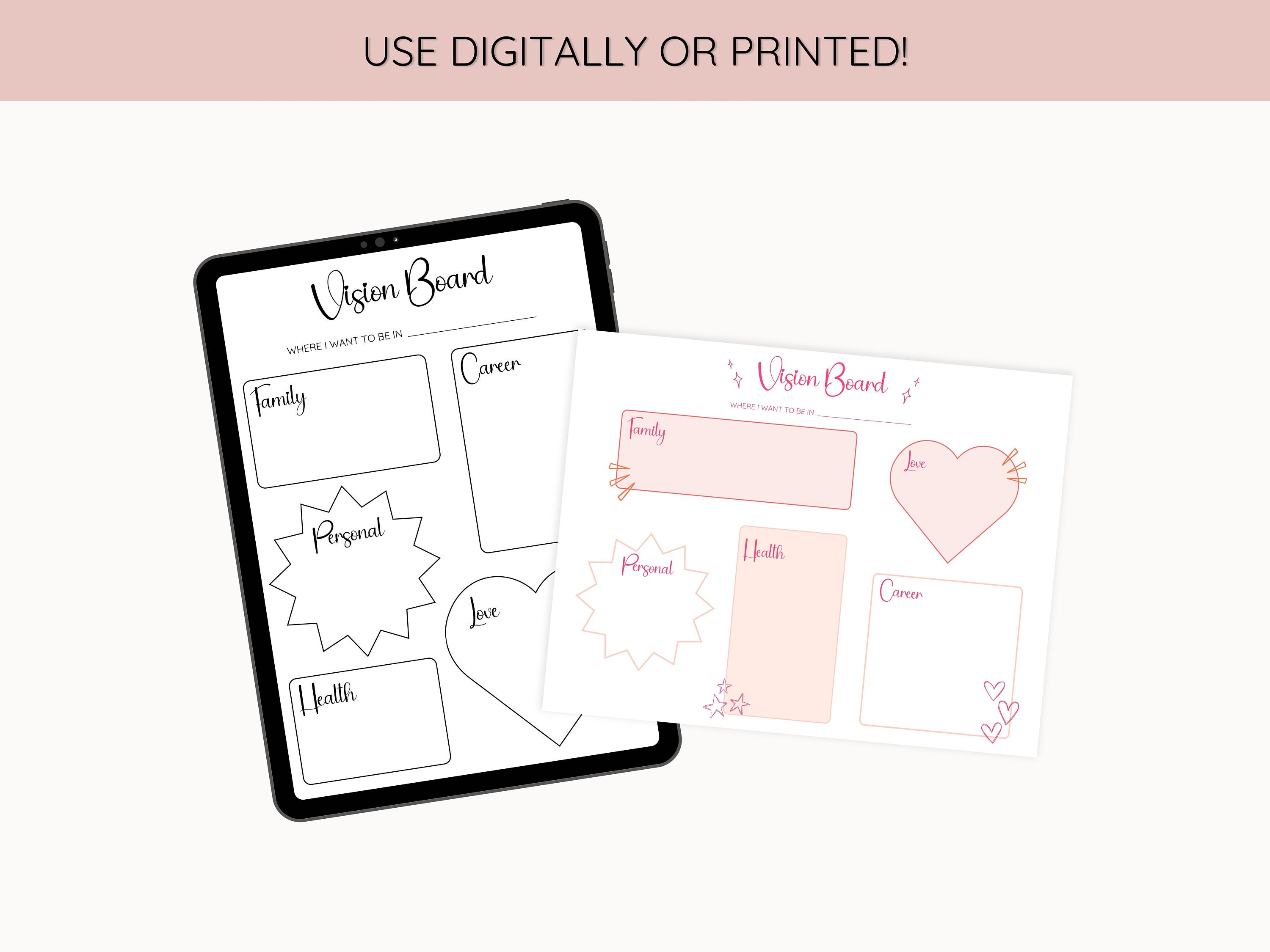 Vision Board Template Bundle, Goal Setting Planner (digital Download ...
