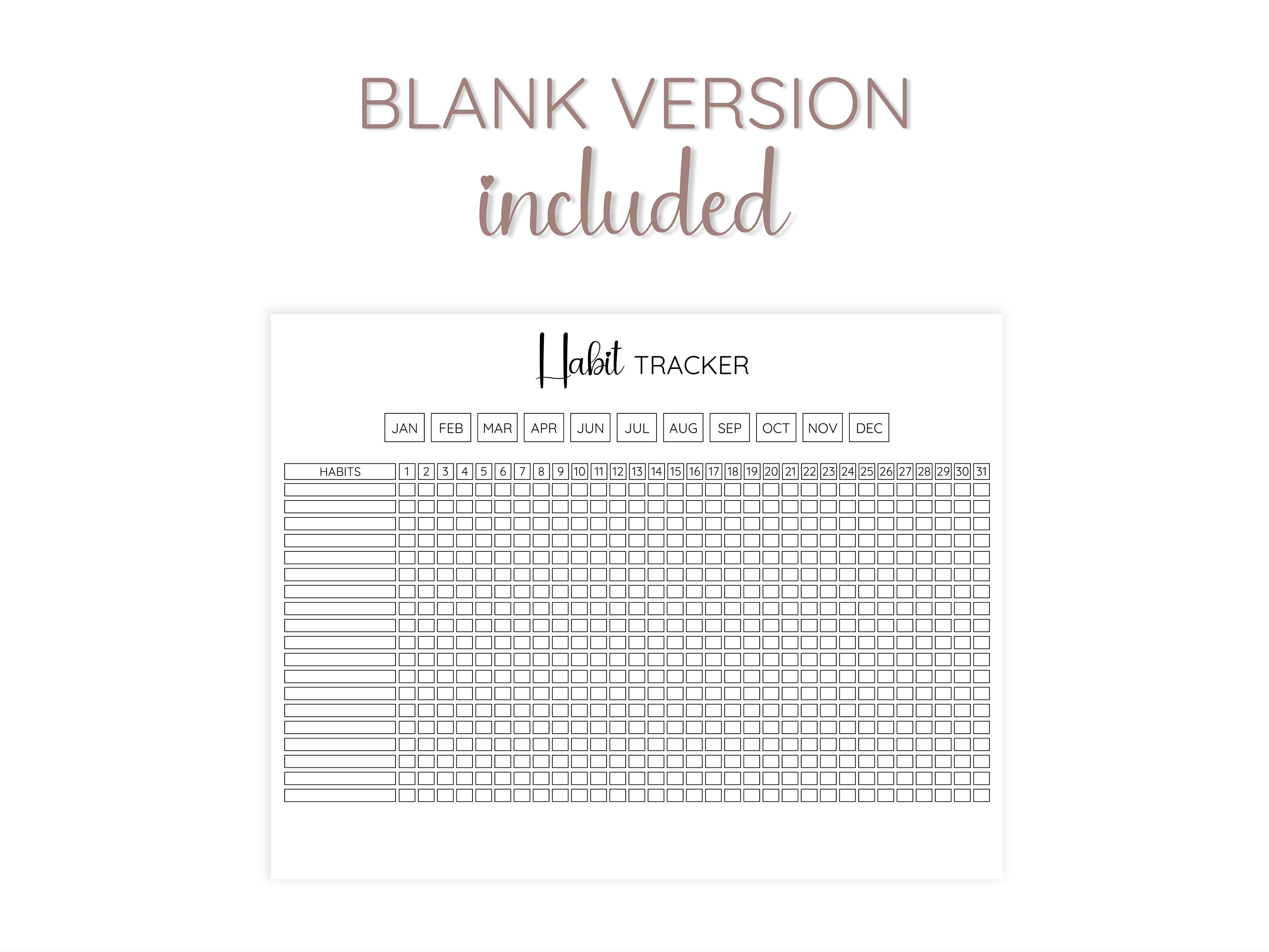 Horizontal Habit Tracker, Printable Monthly Habit Tracker, Habit ...