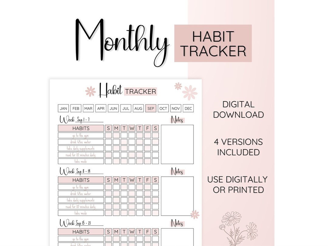 Vertical Habit Tracker, Printable Monthly Habit Tracker, Habit Tracker ...
