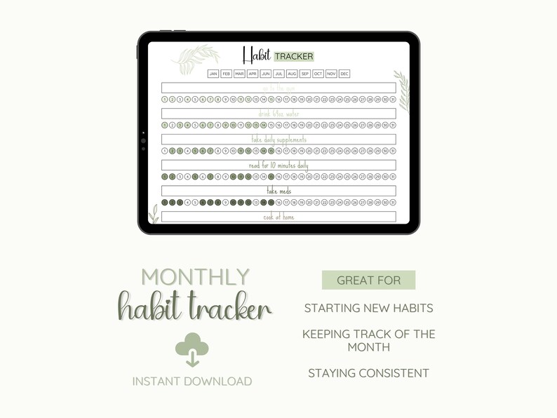 Horizontal Habit Tracker, Printable Monthly Habit Tracker, Habit ...