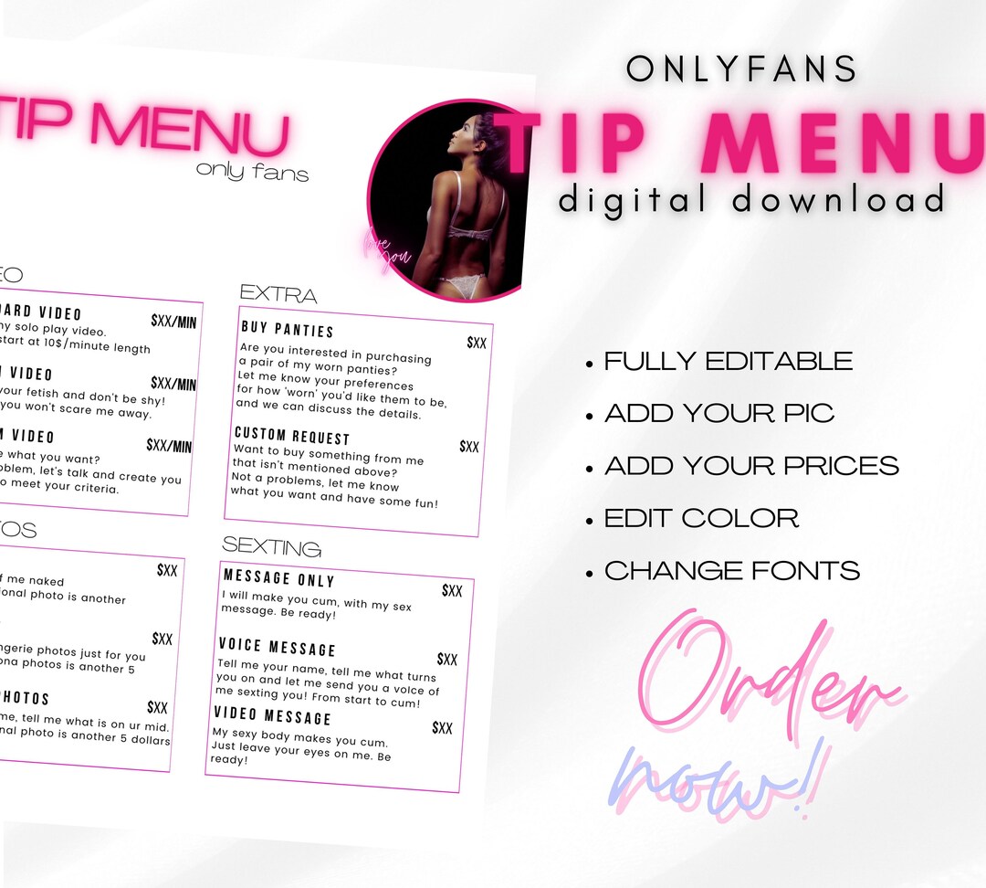 Tip Menu Onlyfans Simple Pink Temple Fully Editable Canva - Etsy