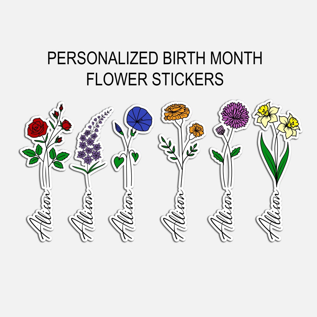 Personalized Birth Flower Sticker, Tumber Decal, Computer Decal - Etsy