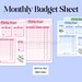 Monthly Budget Sheet Tracker - PRINTABLE - Pink, Green, Blue Variations ...