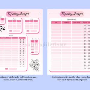 Monthly Budget Sheet Tracker - PRINTABLE - Pink, Green, Blue Variations ...