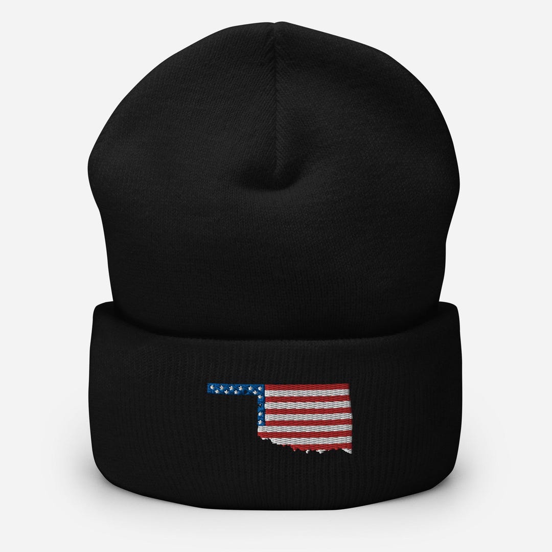 Oklahoma Shape USA Flag Cuffed Beanie Winter Gift, Christmas Gift ...