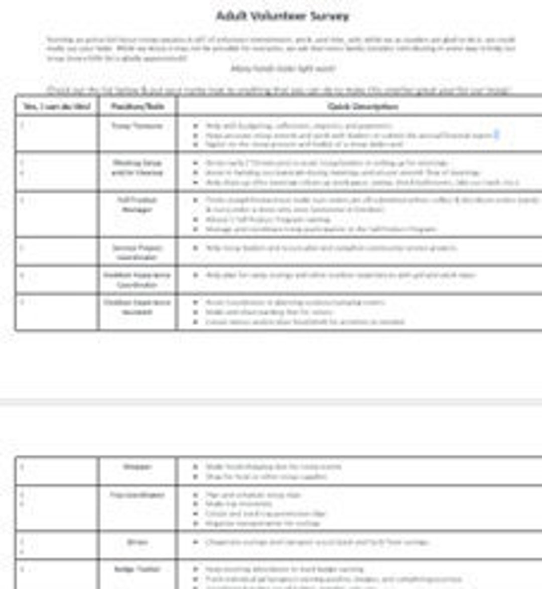 Troop Adult Volunteer Survey - Etsy