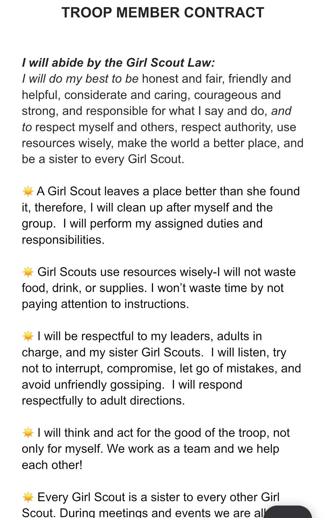 Girl Scout Troop Contract Etsy