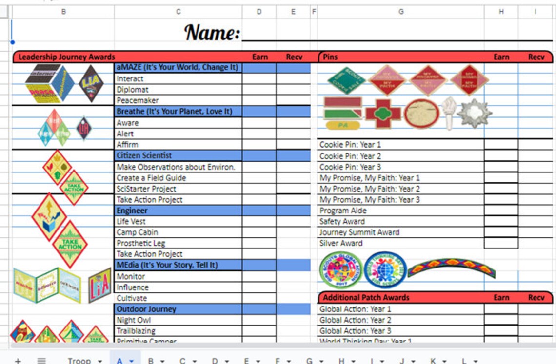 Ultimate Girl Scout Cadette Badge Tracker - Etsy