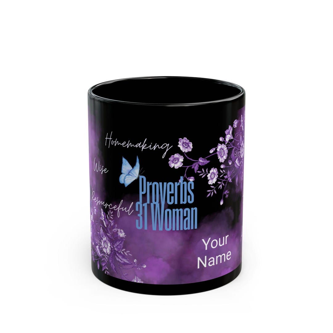 Black Mug, Proverbs 31 Woman Coffee Cup, Personalized Religious Gift ...
