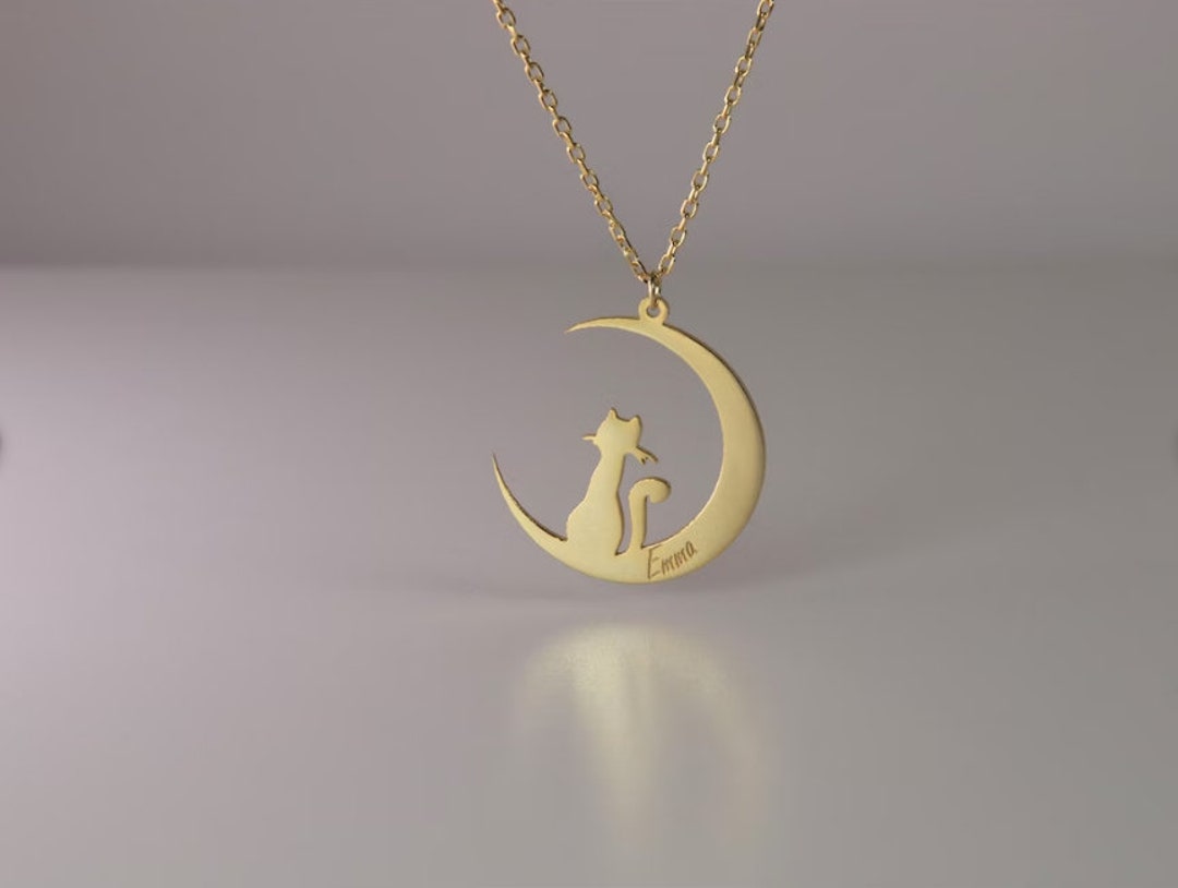 Cat on the Crescent Moon Necklace for Her Best Cat Person Gift ...