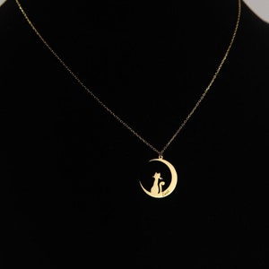 Cat on the Crescent Moon Necklace for Her Best Cat Person Gift ...