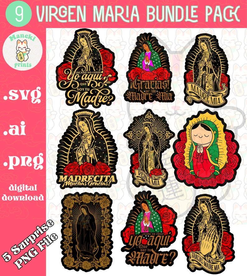 9 bundle pack Virgen de Guadalupe SVG/ Virgen Maria SVG/ - Etsy México