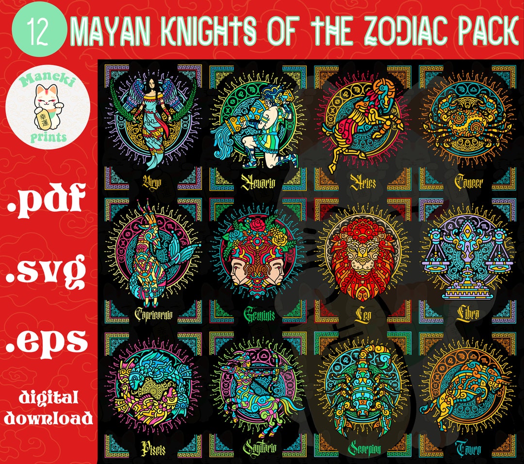 12 Mayan Zodiac/ 12 Mayan Zodiac Svg/ Zodiac Signs Svg/ Mayan Zodiac ...