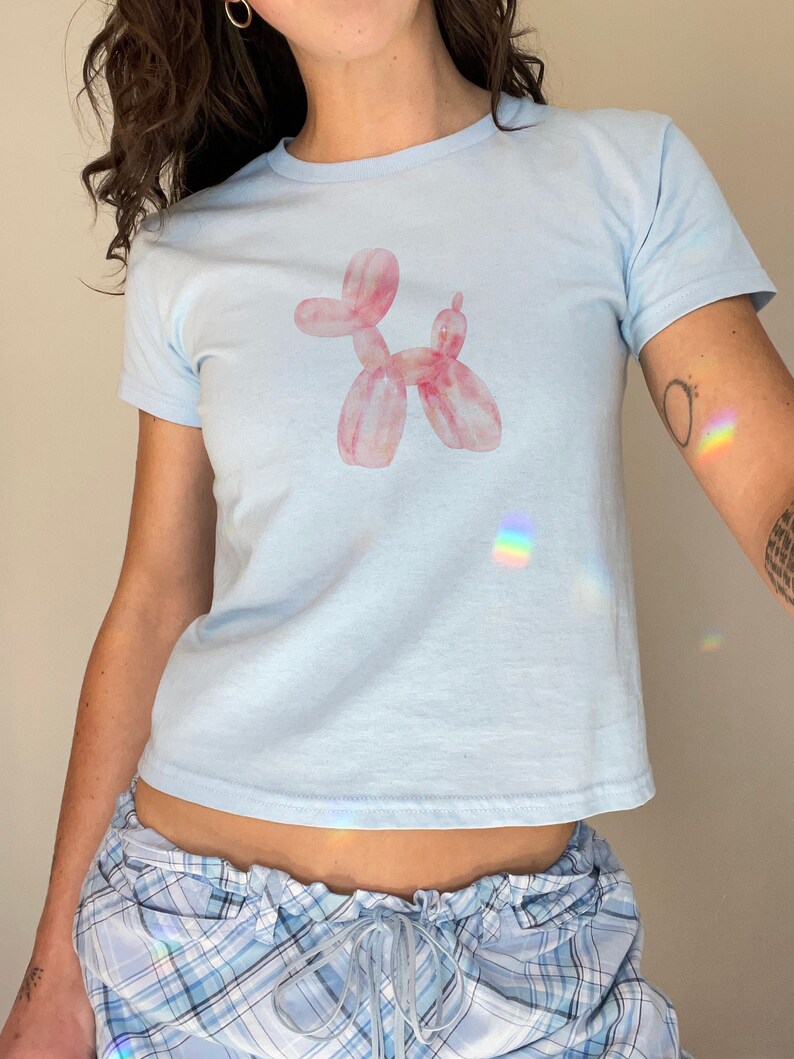 Pink Balloon Dog Y2K Baby Tee, Balloon Dog Baby Tee, Y2K Graphic Tee ...