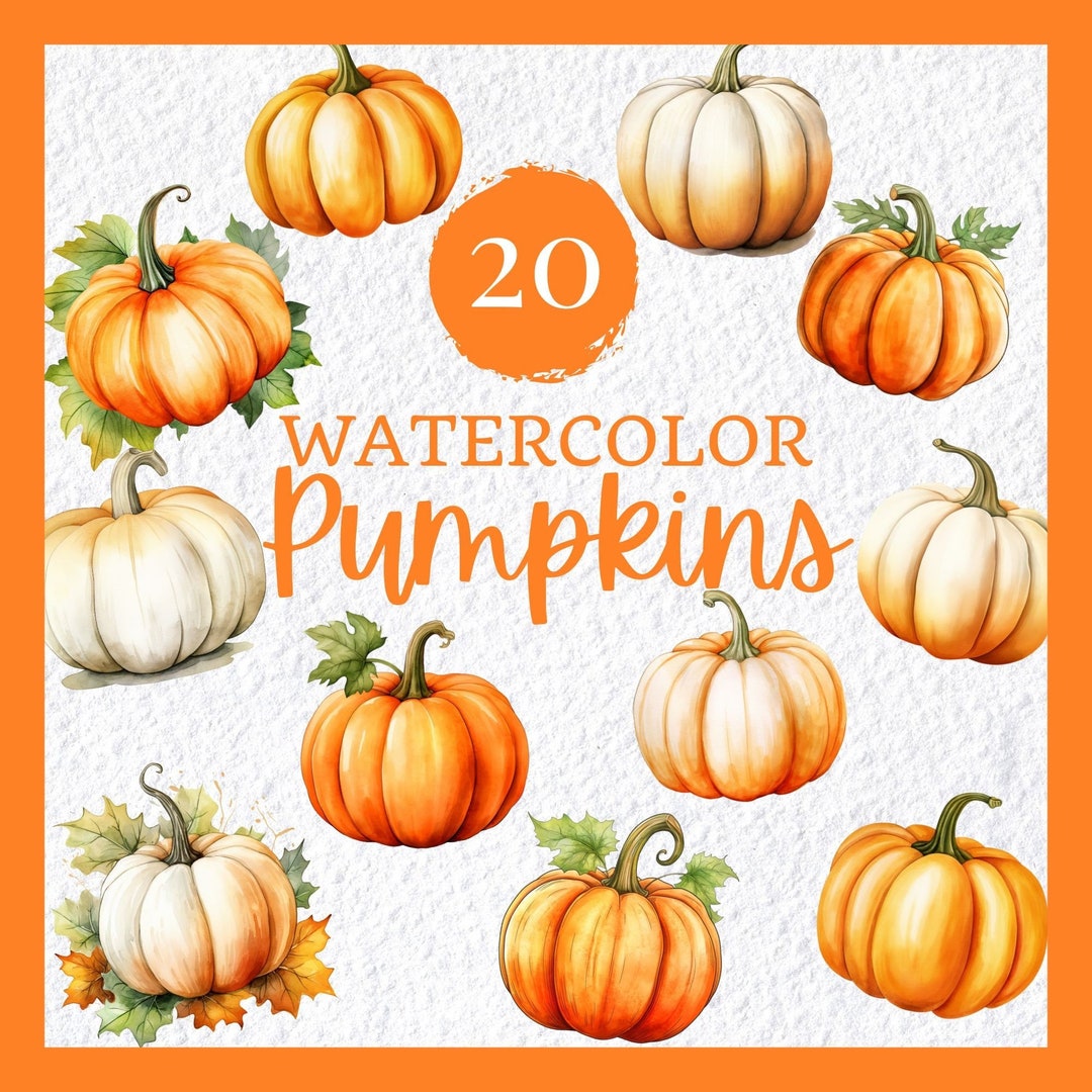 Pumpkin Clipart Watercolor Bundle Cute Fall Watercolor Clip Art Pumpkin ...