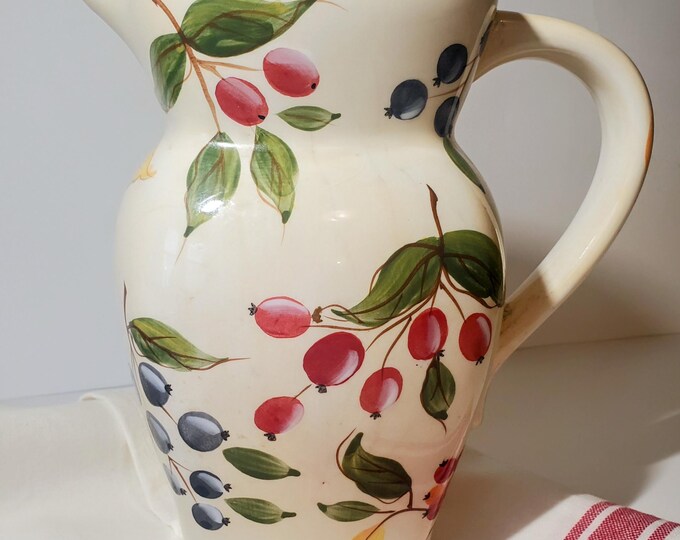 Vintage FTD Ceramic Water Pitcher: Ivory With Cherry & Blueberry Design ...