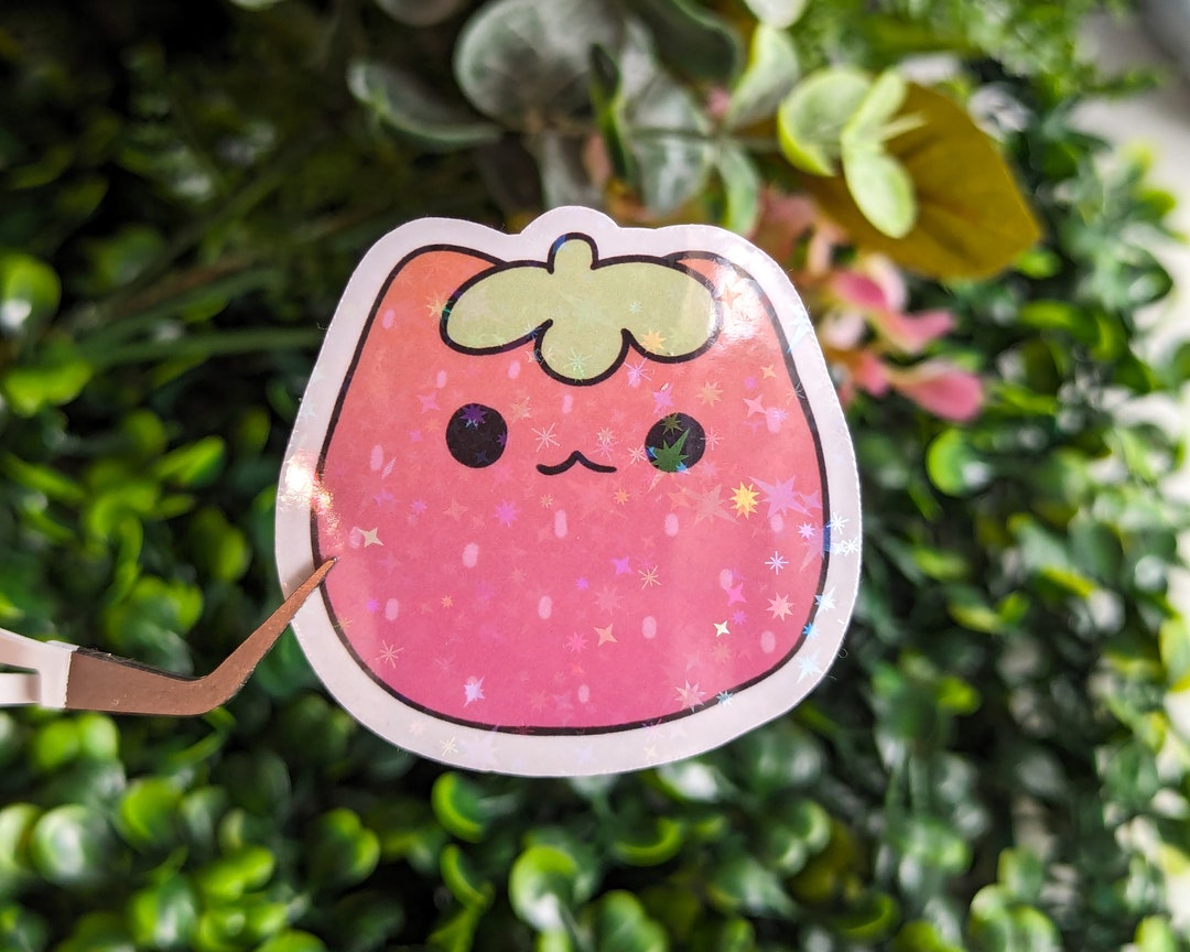 Strawberry Cat Sticker / Hand Drawn / Holographic / Sticker for Laptop ...