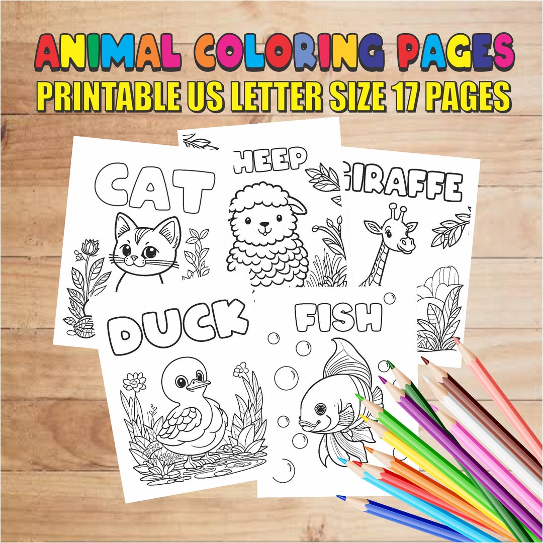 Cute Animal Coloring Sheets Printable PNG for Kids - Etsy